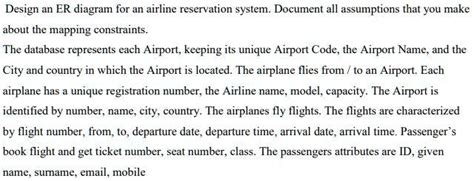 Solved Design An Er Diagram For An Airline Reservation System