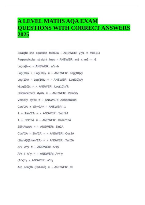 A Level Maths Aqa Exam Questions With Correct Answers 2025 Aqa A Stuvia Us