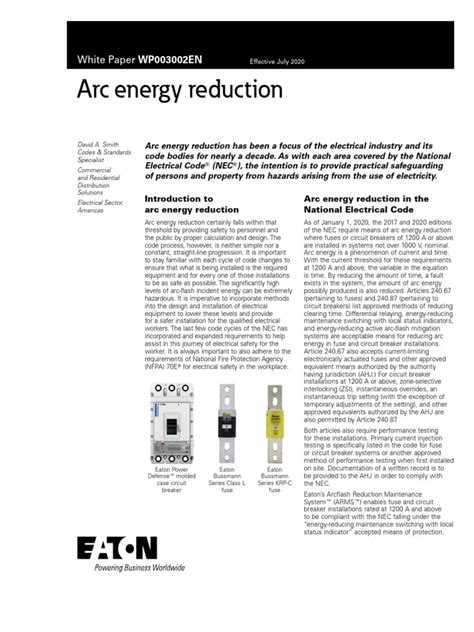 Arc Energy Reduction Electrical Safety Wp003002en Pdf Fuse