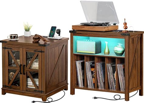 Joaxswe Farmhouse End Table With Charging Station And