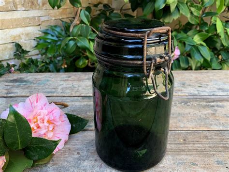 Vintage Canning Jar French Durfor Green Glass Canning Jar French