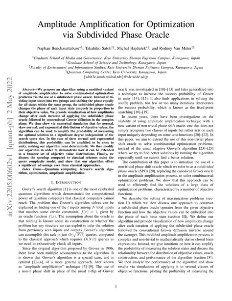 Pdf Amplitude Amplification For Optimization Via Subdivided Phase Oracle