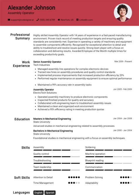 Assembly Operator Resume Example For 2024 Best Tips And Templates Cvdesignerai