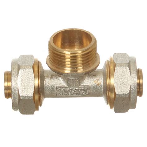 Металлопластиковый тройник d20х3/4", наруж рез, с цангой и штуцером ...