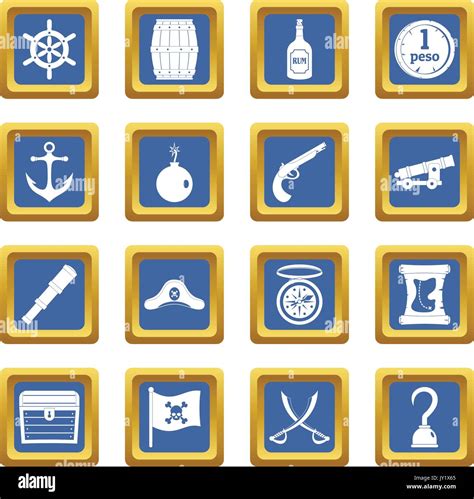 Pirate Icons Set Blue Stock Vector Image And Art Alamy