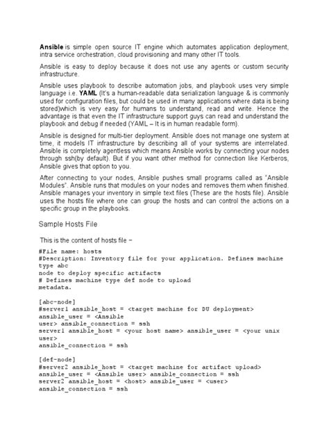 Ansible Is Simple Open Source It Engine Which Automates Application Deployment Pdf Computer