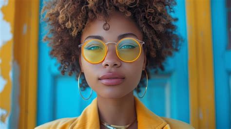 Premium Photo Woman In Yellow Sunglasses And Jacket