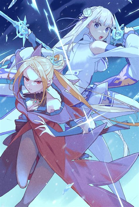 Emilia And Priscilla Barielle Re Zero Kara Hajimeru Isekai Seikatsu Drawn By Parupin Danbooru