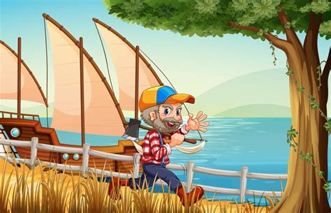 A Smiling Lumberjack Walking While Carrying An Axe 521863 Vector Art At