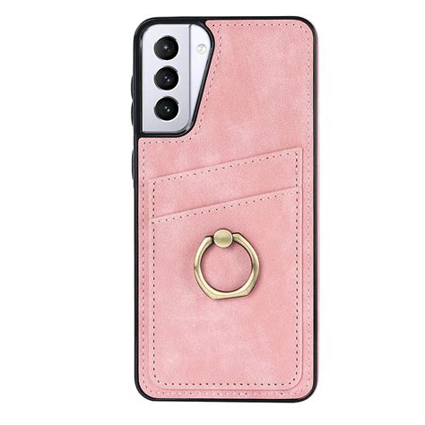 For Samsung Galaxy S G Vintage Patch Leather Phone Case With Ring Holder Pink Alexnld Com