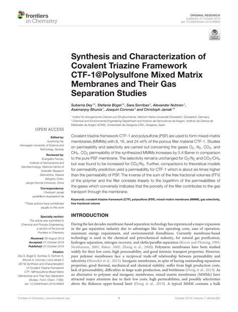 Pdf Synthesis And Characterization Of Covalent Triazine Framework Ctf 1polysulfone Mixed
