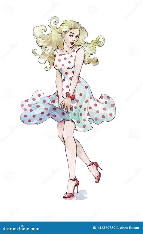 Cute Pin Up Girl Flirting Stock Illustration Illustration Of