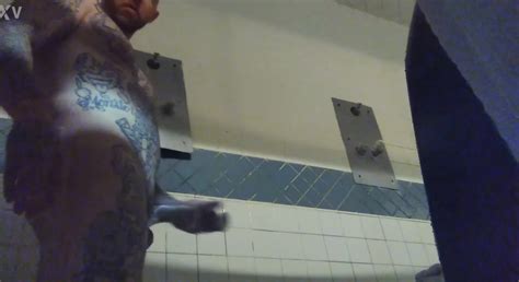 Straight Tattooed Guy Jerks Off In The Showers