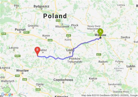 Trasa Warszawa Ostrów Wielkopolski wyznaczanie trasy