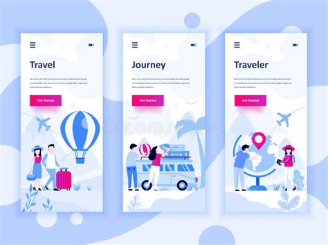 Set Of Onboarding Screens User Interface Kit For Travel Journey Traveler Mobile App Templates