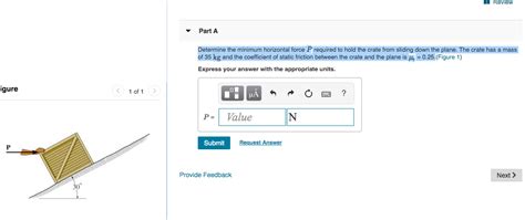 Solved Review Part A Determine The Minimum Horizontal Force Chegg