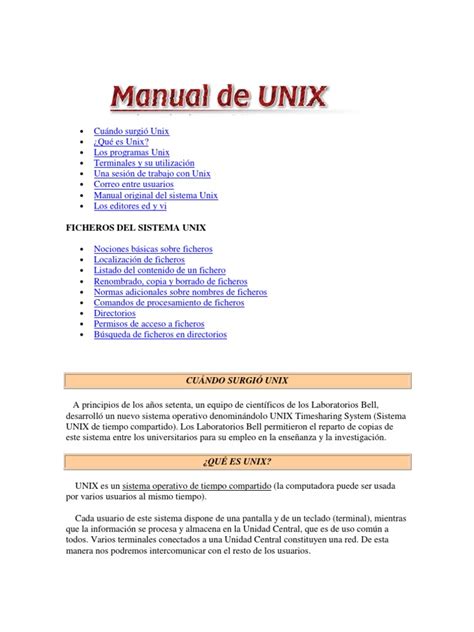 Manual De Unix Pdf Archivo De Computadora Interfaz De Línea De