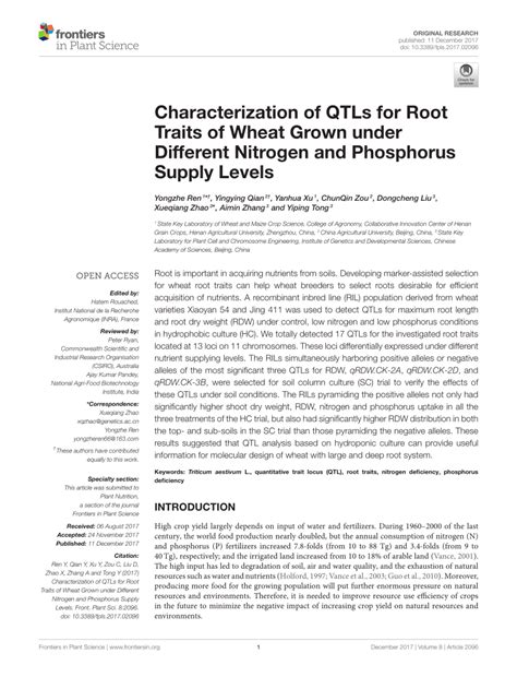 Pdf Characterization Of Qtls For Root Traits Of Wheat Grown Under Different Nitrogen And