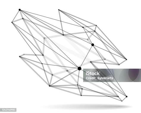 추상 3d 메쉬 모양 벡터 일러스트레이션 흰색 배경에 격리 된 라인 기술 다각형 물체와 연결된 점 동적 격자는 사실적인 필드