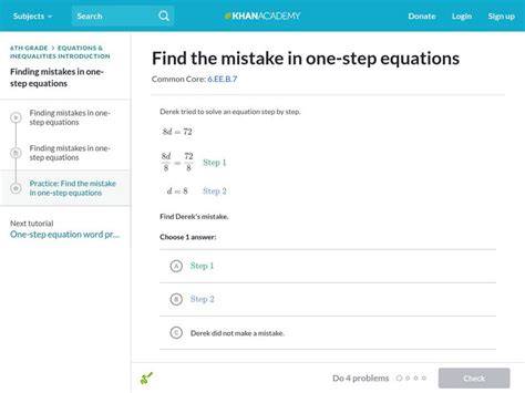 Khan Academy Find The Mistake In One Step Equations Unit Plan For 5th