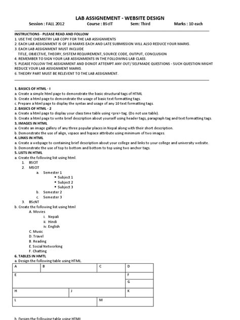 Lab Assignment Bscit Iii Pdf Html Element Html