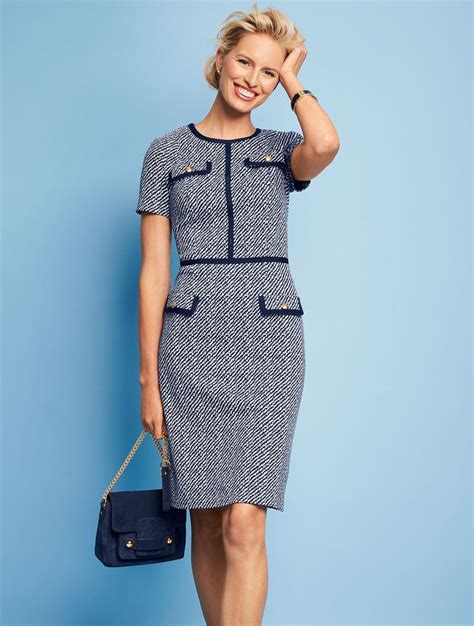 Textured Stripe Ponte Sheath Dress Talbots Stylish Work Outfits
