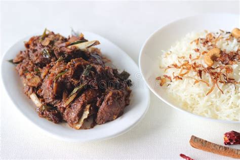 Aromatic Traditional Ghee Rice And Spicy Mutton Roast Prepared In