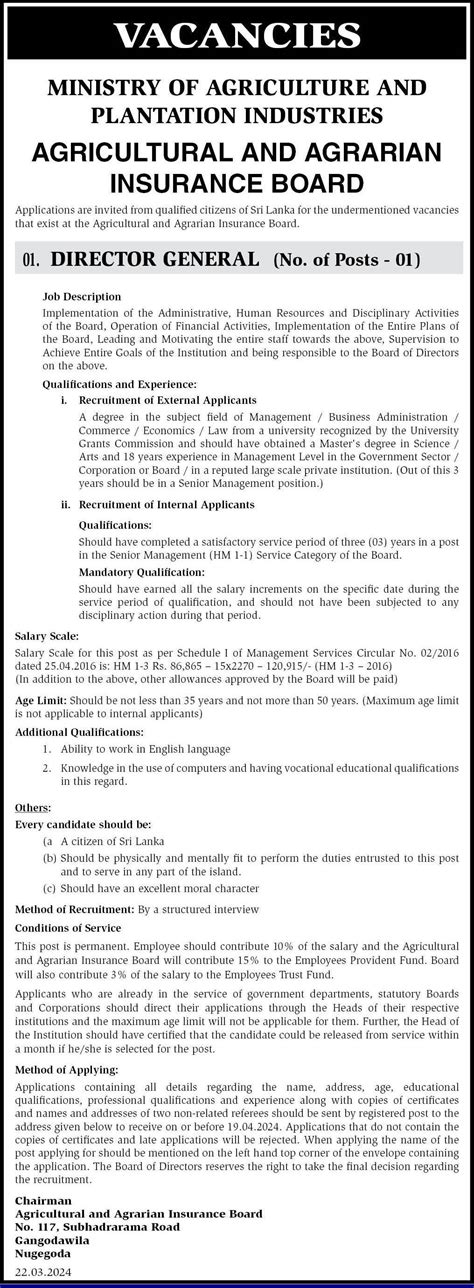 Director General Agricultural And Agrarian Insurance Board