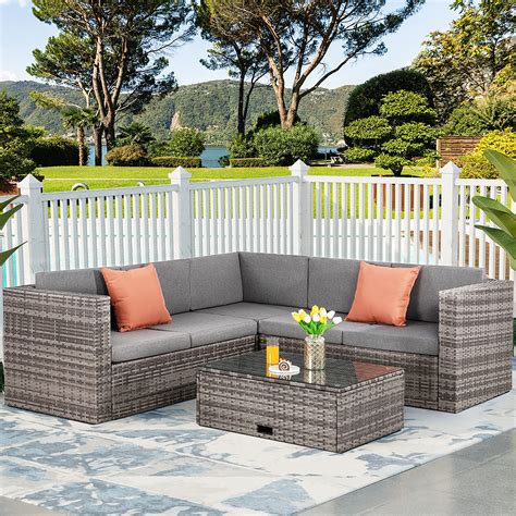 Vongrasig Outdoor Patio Furniture Set All Weather PE Wicker Rattan Outdoor Sectional Furniture