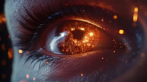 A Closeup Of A Human Eye With A Glowing Iris Surrounded By Layers Of