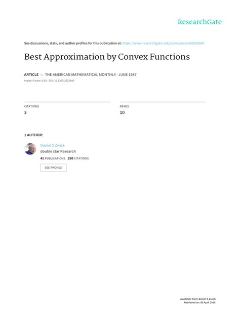 Best Approximation By Convex Functions The American Mathematical Monthly June 1987 Pdf