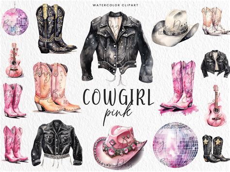 Watercolor Pink Cowgirl Clipart Bundle Graphic By Busydaydesign