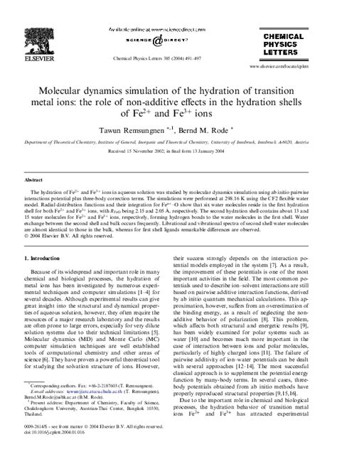 Pdf Molecular Dynamics Simulation Of The Hydration Of Transition Metal Ions The Role Of Non