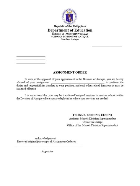 Assignment Order Pdf