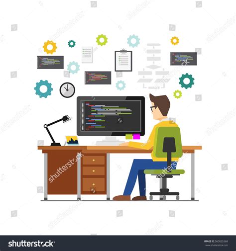 Professional Programmer Working Writing Code On Stock Vector Royalty