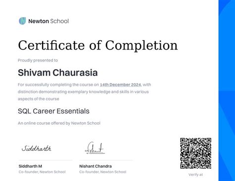 Shivam Chaurasia On Linkedin Sql Certification Professionaldevelopment Newtonschool