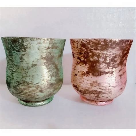 Green And Pink Foil Glass Hurricane Vase Shape Round At Rs 160piece