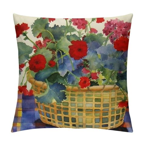 Comio Geranium Basket Spring Pillow Covers Flower Outdoor Square Indoor