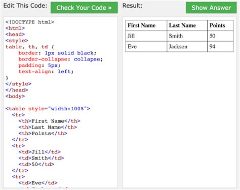 Komorebi Html5 Tables Exercise 1 ~ 6