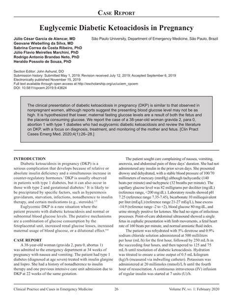 Pdf Euglycemic Diabetic Ketoacidosis In Pregnancy