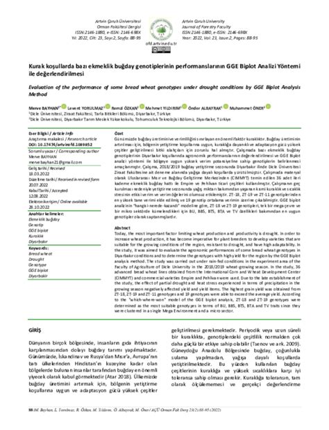 Pdf Evaluation Of The Performance Of Some Bread Wheat Genotypes Under