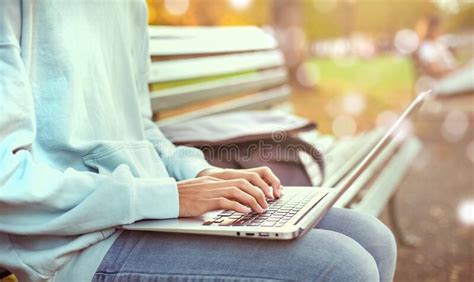 Man Writing Notebook With Laptop In The Park Vintage Style Slim