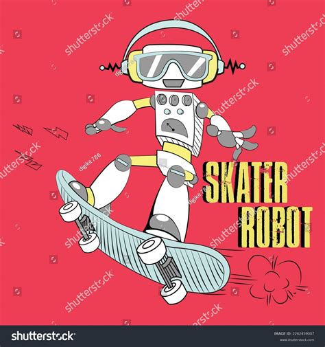 Retro Robot Toy Skateboarding Vector Drawing Stock Vector Royalty Free