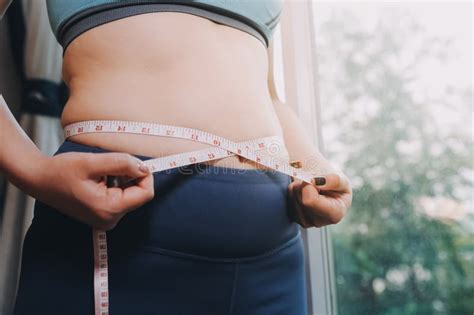 Fat Woman Fat Belly Chubby Obese Woman Hand Holding Excessive Belly