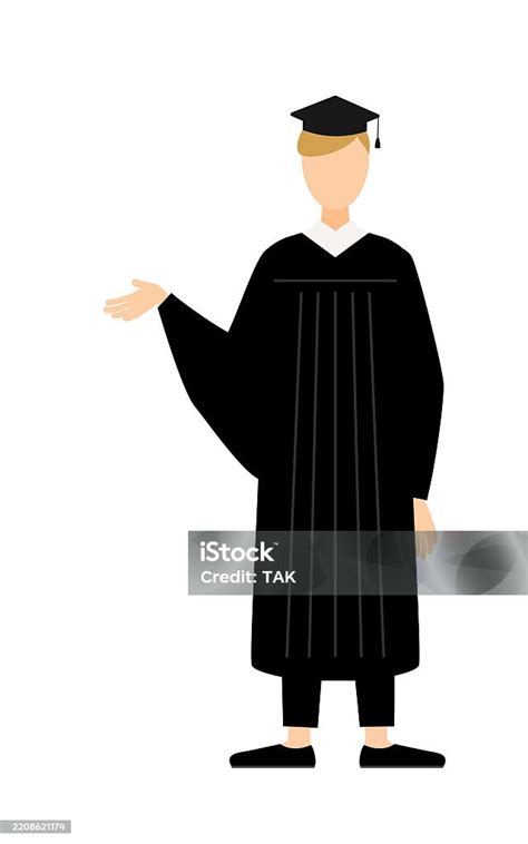 졸업식 가운을 입고 사각 모자를 쓴 백인 남성이 이야기하는 간단한 그림 공부에 대한 스톡 벡터 아트 및 기타 이미지 공부 교습 교육 Istock