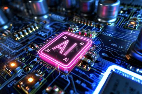 AI Processor Glowing With Neon Lights On A Futuristic Circuit Board Symbolizing Advanced