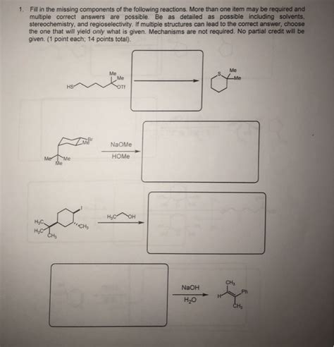 Solved Fill In The Missing Components Of The Following Re