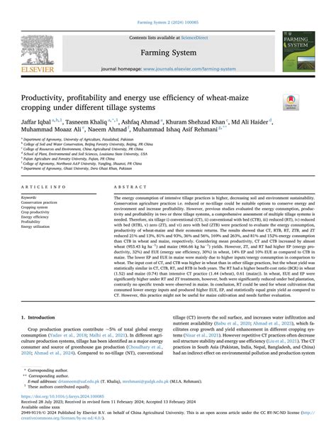 Pdf Productivity Profitability And Energy Use Efficiency Of Wheat