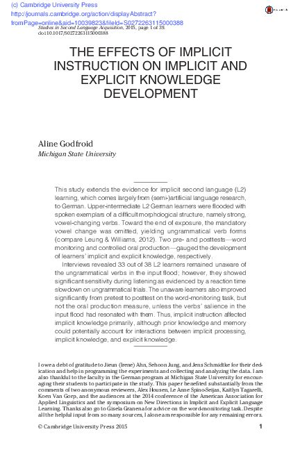 the effects of implicit instruction on implicit and explicit knowledge
