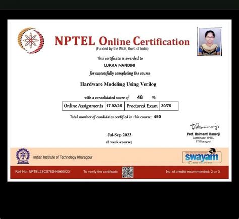 Nandini Lukka On Linkedin Nptl Certificate Hardwaremodelingusingverilog